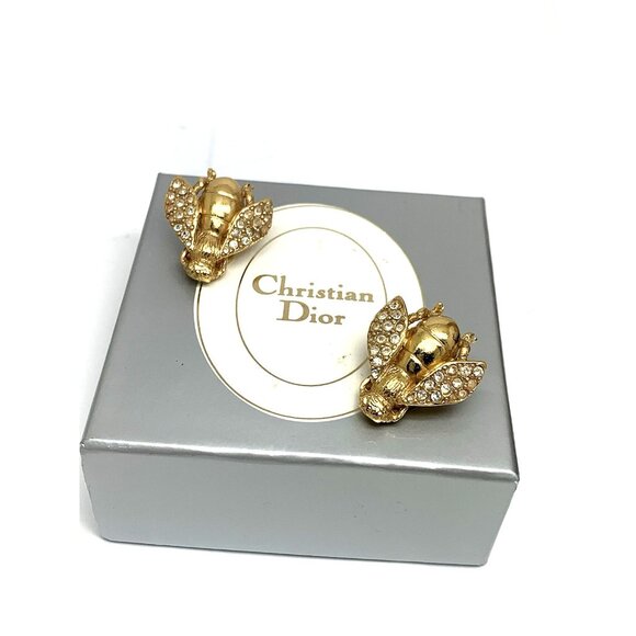 Dior | Jewelry | Christian Dior Vintage Gold Plated Rhinestone Bee Clip ...
